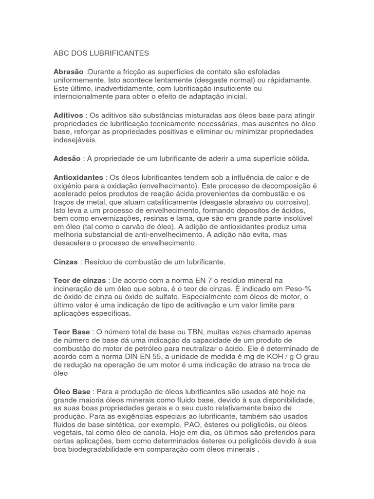 ABC Dos Lubrificantes | PDF | Óleo de motor | Viscosidade