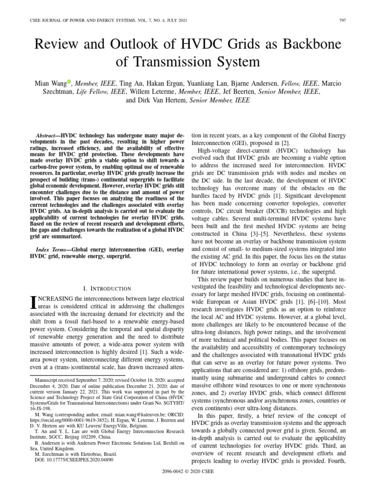 Review and Outlook of HVDC Grids As Backbone of Transmission System ...