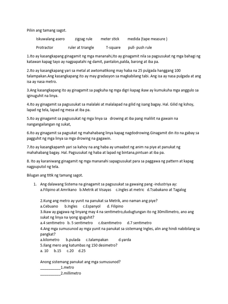 Piliin Ang Tamang Sagot | PDF