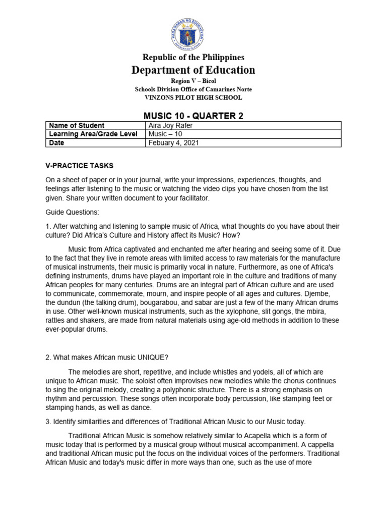 MAPEH X Music W8Q2 Rafer, Aira Joy | PDF | Musicology | Performing Arts