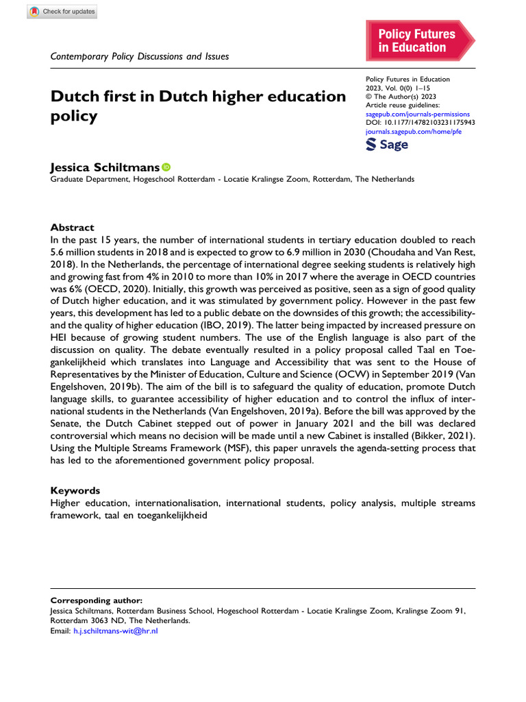 Dutch first in Dutch HE | PDF | Policy | Decision Making