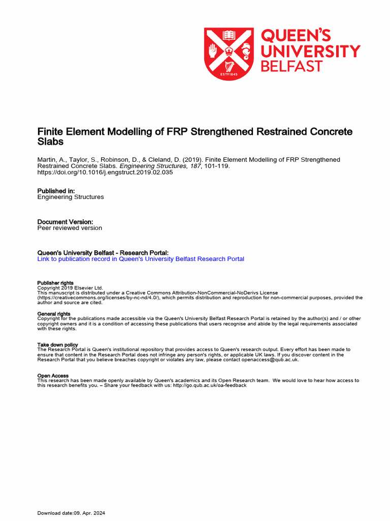 Finite Element Modelling Of Frp Strengthened Restrained Concrete Slabs