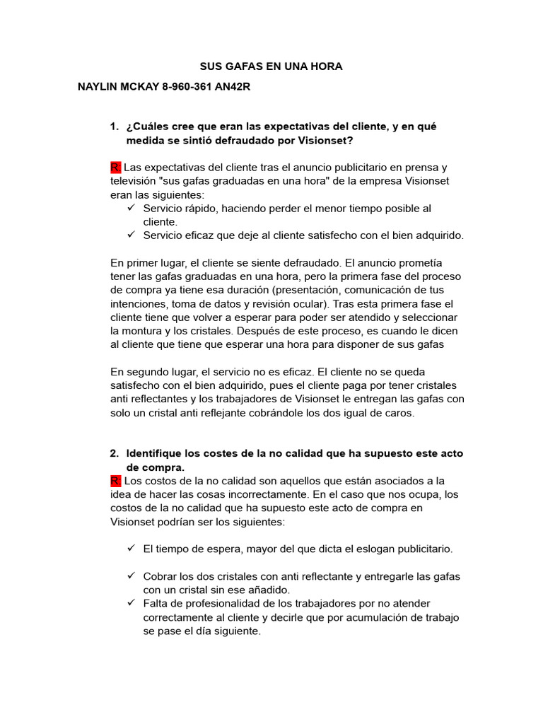 Sus Gafas en Una Hora | Descargar gratis PDF | Calidad (comercial) | Business