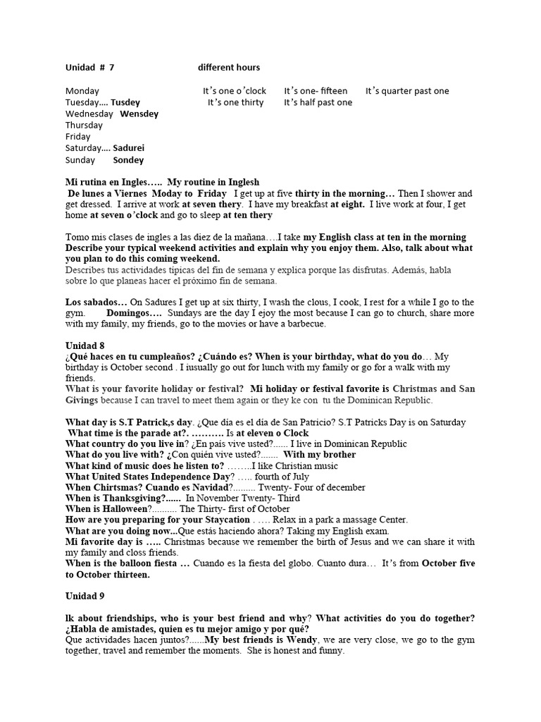 Unidad 7 para Repasar El Examen | PDF | Clothing