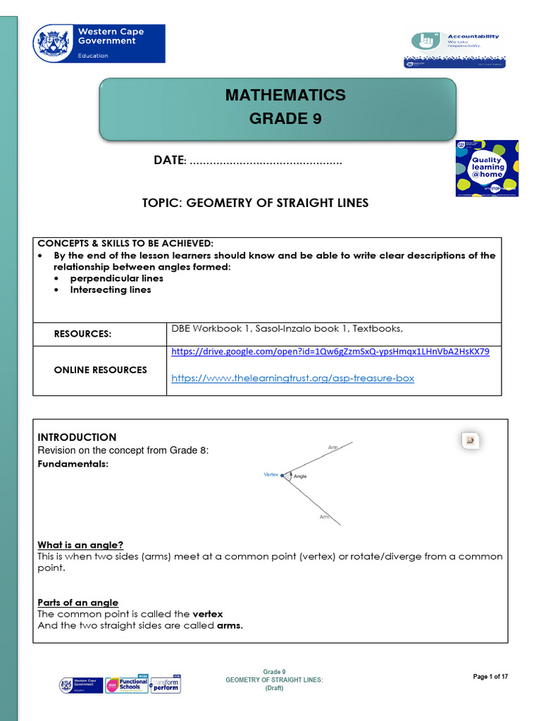 Grade 9 Geometry: Straight Lines | PDF | Angle | Line (Geometry)