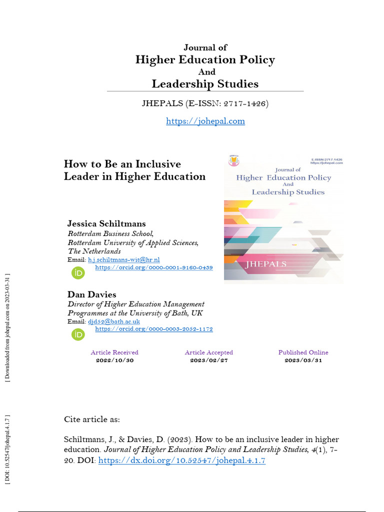 How To Be An Inclusive Leader in Higher Education | Download Free PDF ...