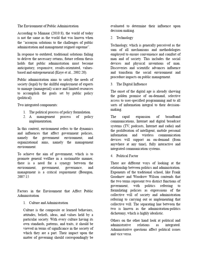 Dynamics of Public Administration Environment | PDF | Public ...