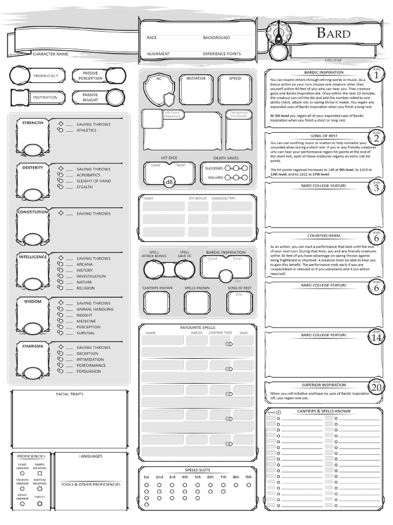 Bard Character Sheet 5e | PDF
