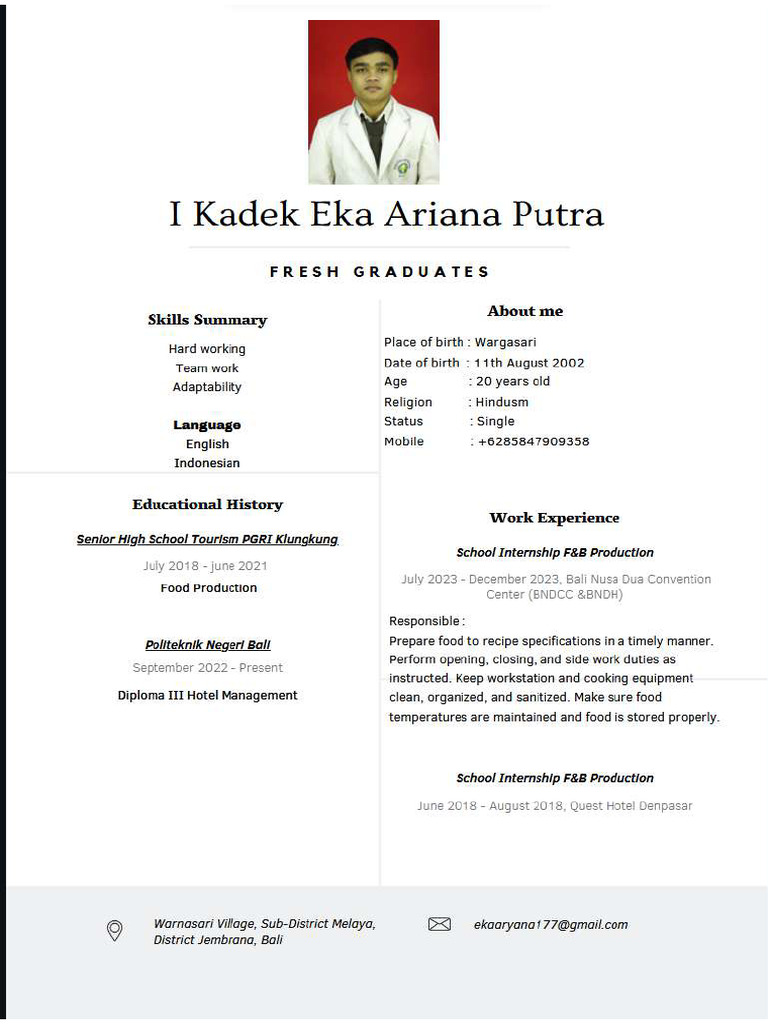 Curriculum Vitae - I Kadek Eka Ariana Putra | PDF