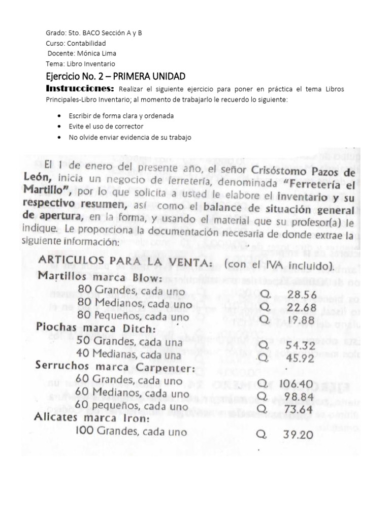 Ejercicio de Libro Inventario 5to BACO | PDF