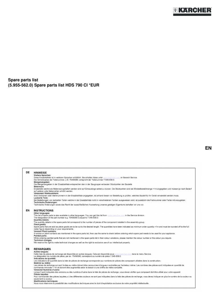 HDS 790 CI Spare Parts List | PDF | Pump | Piston