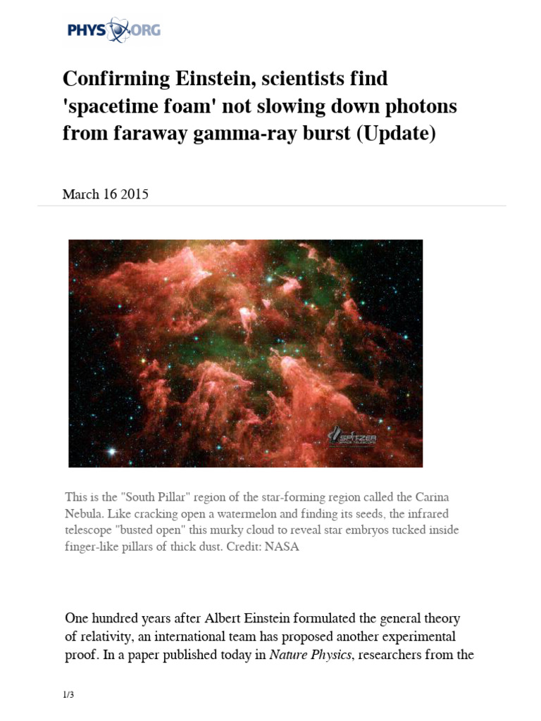 2015 03 Einstein Scientists Spacetime Foam | PDF | Photon | Theory Of Relativity