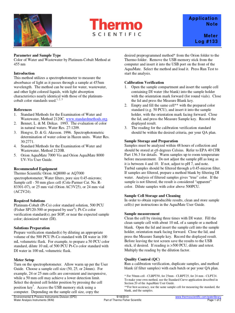 Log 133 Color in Water and Wastewater Platinum Cobalt at 455 NM | PDF ...
