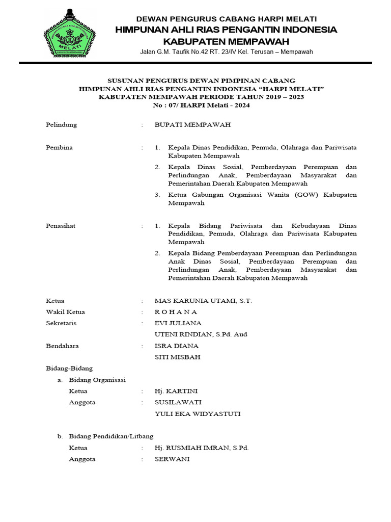 Susunan Pengurus DPC Harpi Mempawah | PDF