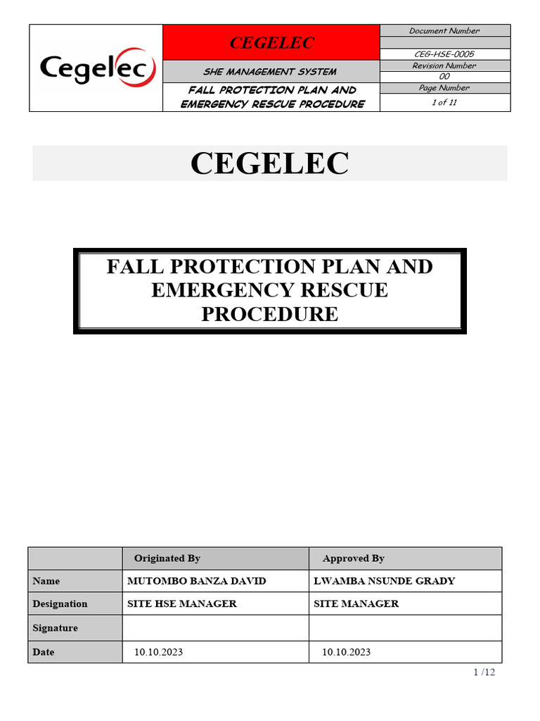 Cegelec Fall Protection Plan & Emergency Rescue Procedure | PDF | Vein ...
