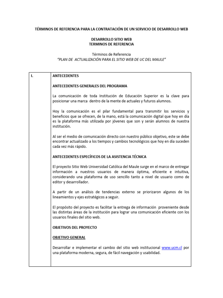Términos de Referencia para La Contratación de Un Servicio de ... Términos de Referencia para La Contratación de Un Servicio de ...