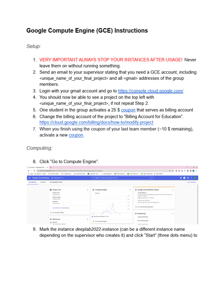 GCE Setup & Usage Guide | PDF