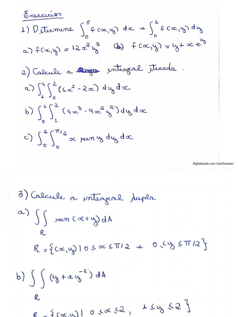 Exercícios Integral Dupla 1 | PDF