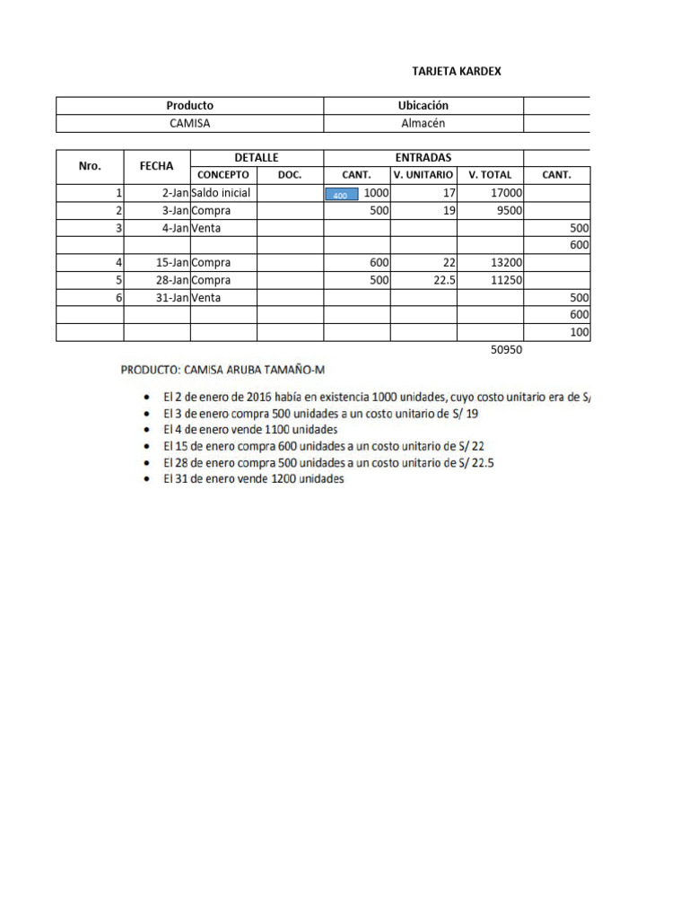 Tarjeta Kardex 2024 Ejercicio 1 | PDF