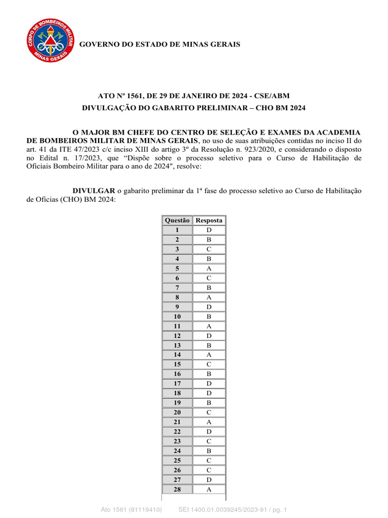 Gabarito Preliminar - CHO BM 2024-171d83292a | PDF