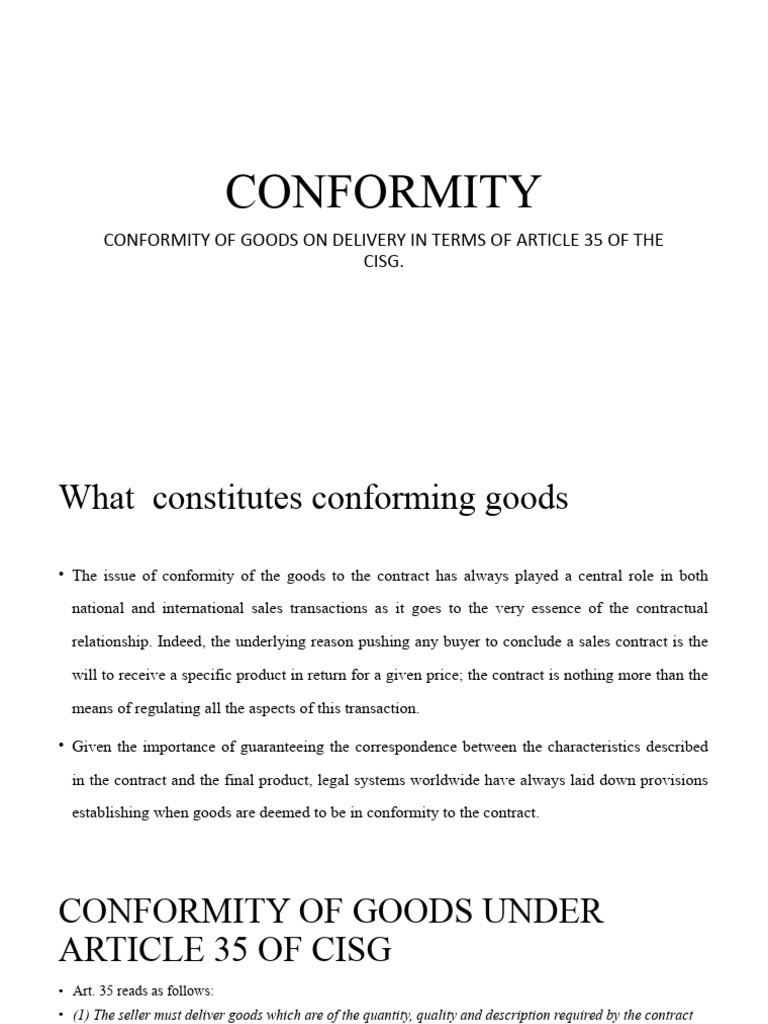 Presentation On Conformity of Goods | PDF | Legal Liability | Breach Of ...