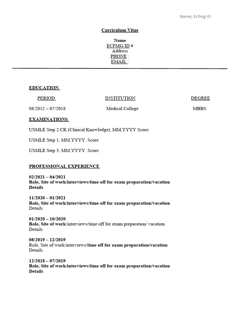 Ecfmg Cv Template (1) | PDF