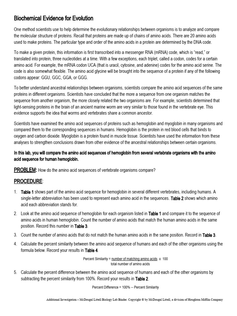 Biochemical Evidence For Evolution | PDF | Nucleic Acid Sequence | Proteins