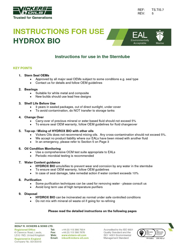 Hydrox Bio Sterntube Lubricant Guide | PDF | Lubricant | Bearing ...