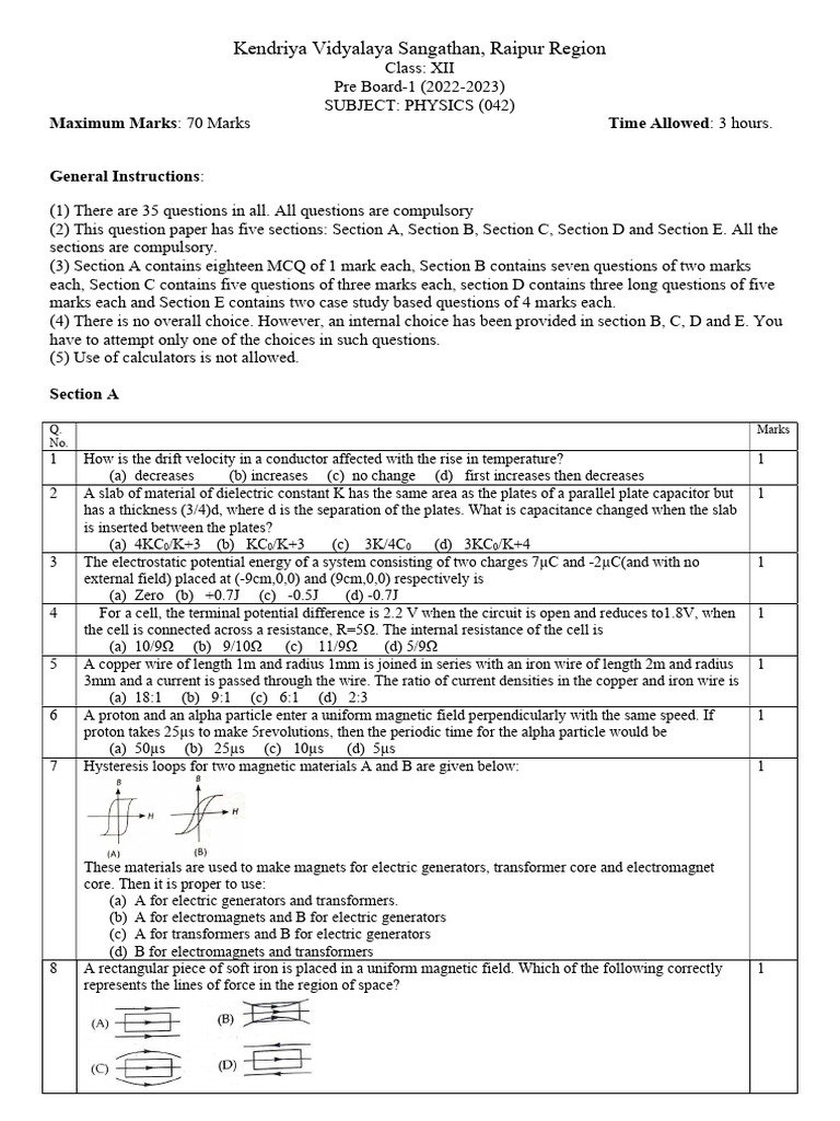 Pre Board 1 Physics | PDF | Capacitor | Inductor
