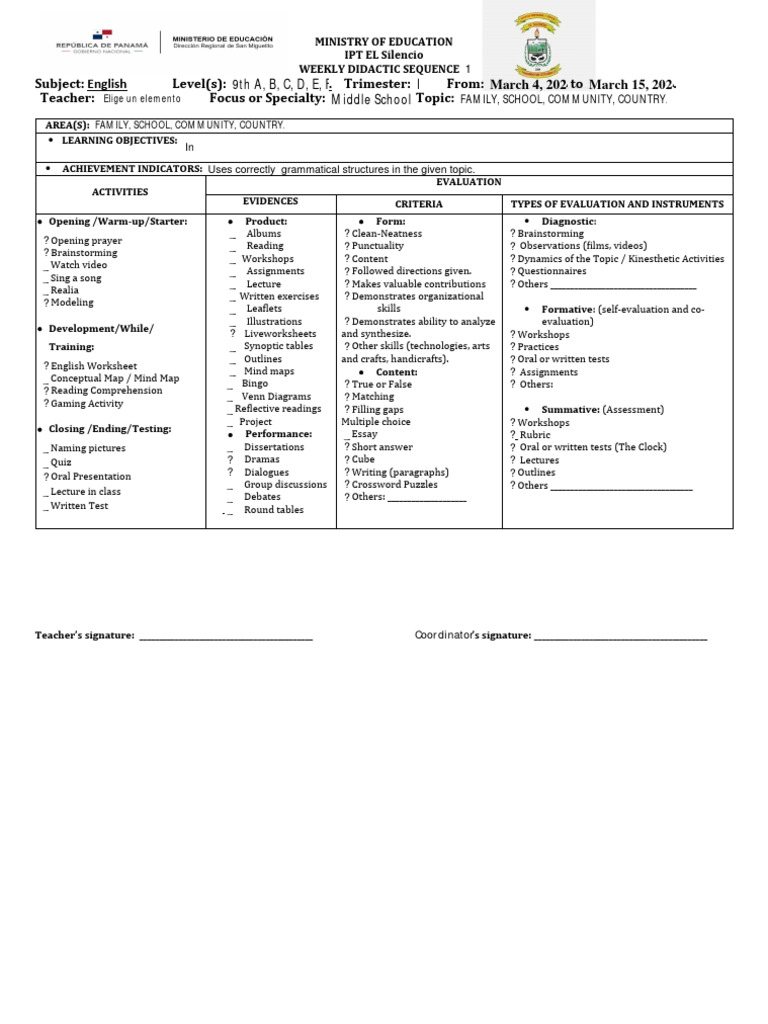 Weekly Sequence by Checklist 2024 | PDF | Educational Assessment ...