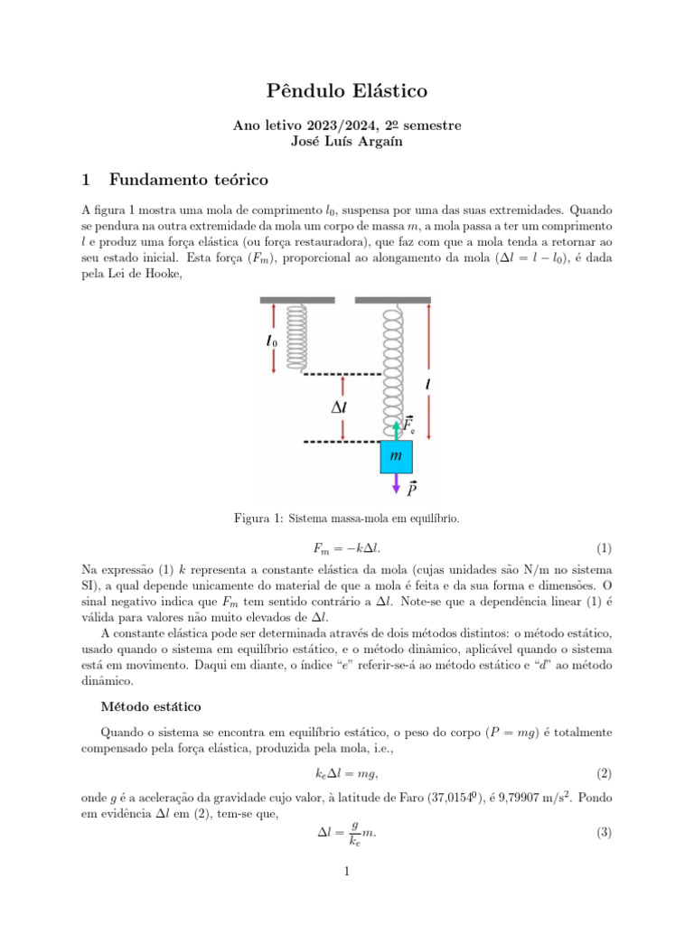 Pêndulo Elástico, protocolo da experiência | PDF | Massa | Oscilação
