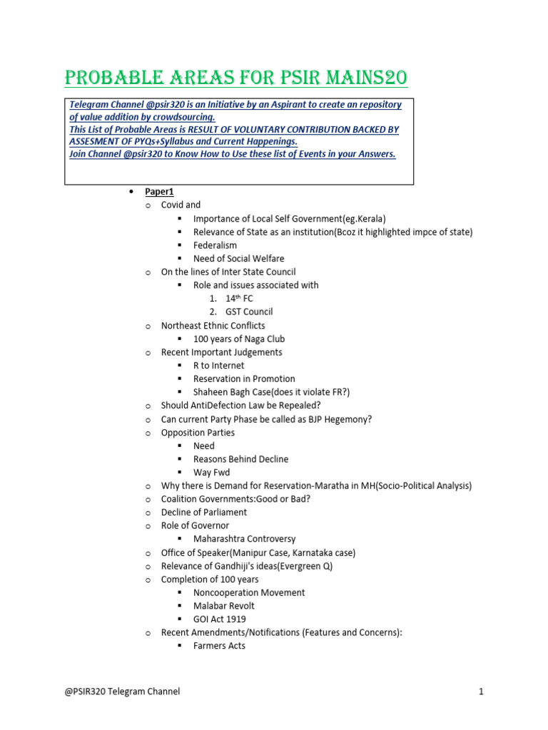 PSIR Probable Areas For Mains20113601608641907 | PDF | China | World ...