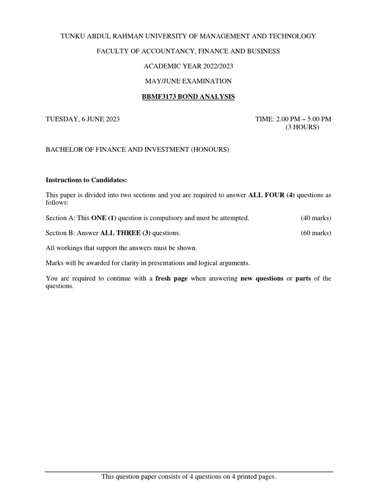 Bond Analysis Exam Paper 2023 | PDF | Bonds (Finance) | Bond Duration