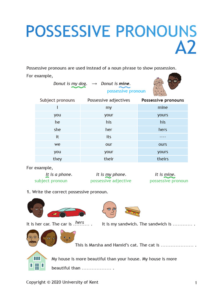 Possessive Pronouns Worksheet Pdf
