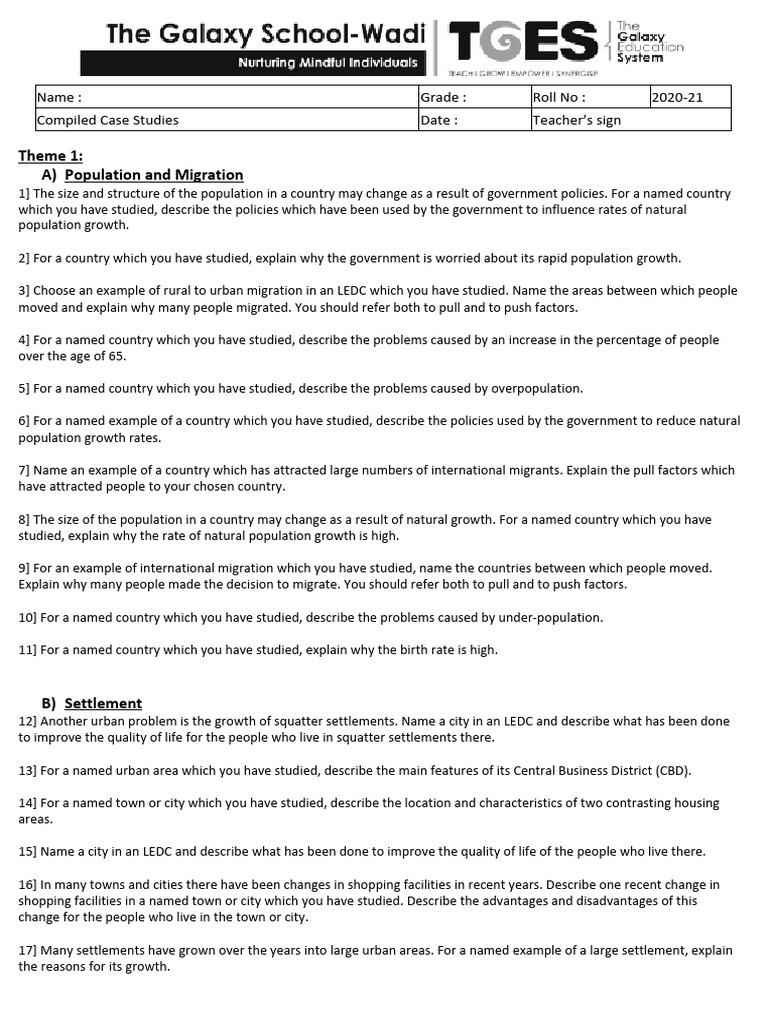 Compiled Case Studies - Theme 1 & 2 Geography | PDF | Human Migration ...