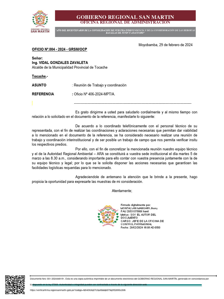 Oficio Tocache | PDF | Gobierno