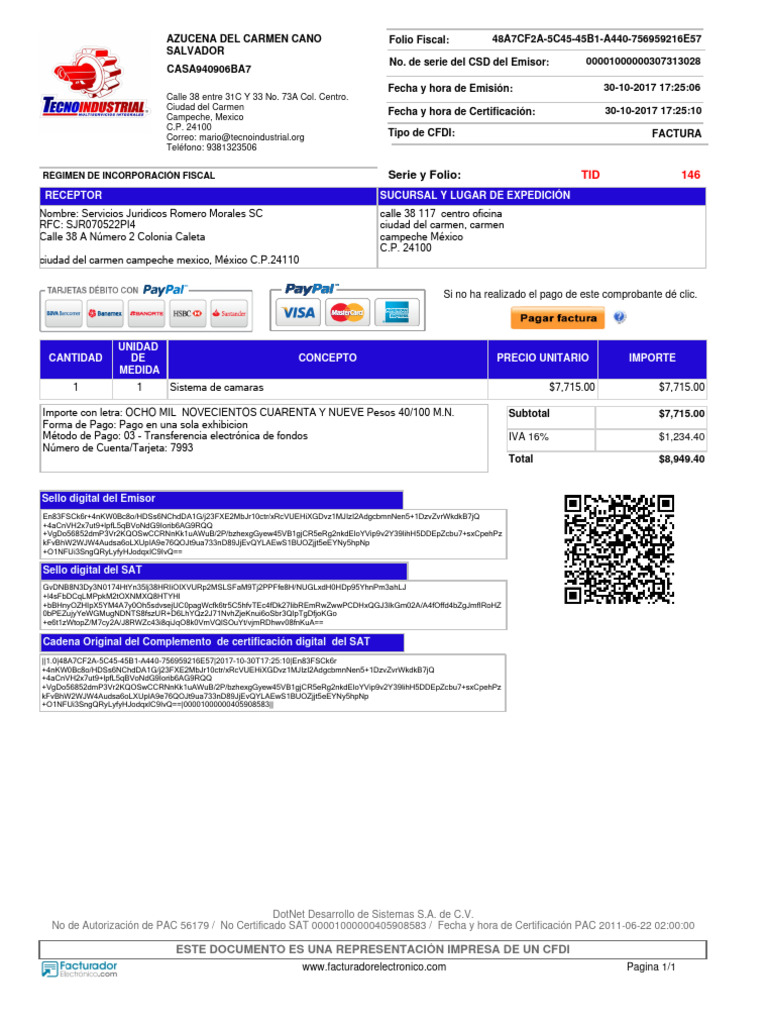 FACTURA TECNOINDUSTRIAL | PDF | Tecnología bancaria
