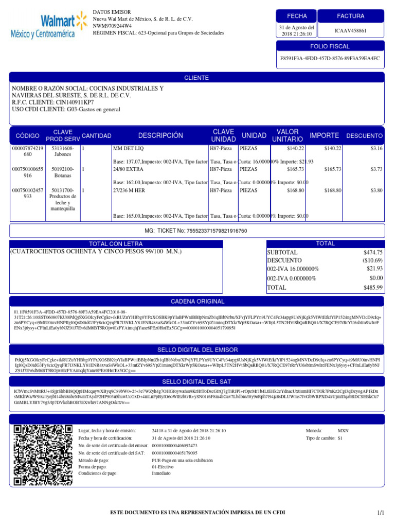 Factura Electrónica Walmart México | PDF | Comercio | Dinero