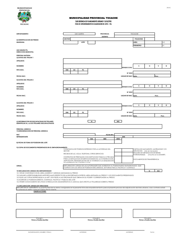 Ficha de Empadronamiento | PDF | Documento de identidad | Gobierno