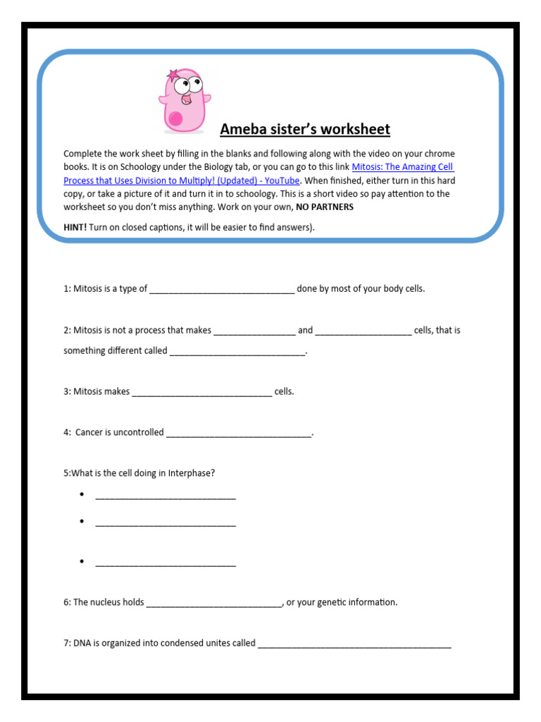Ameba Sisters Worksheet | PDF