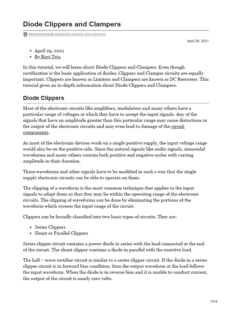 Diode Clippers and Clampers | PDF | Diode | Computer Engineering