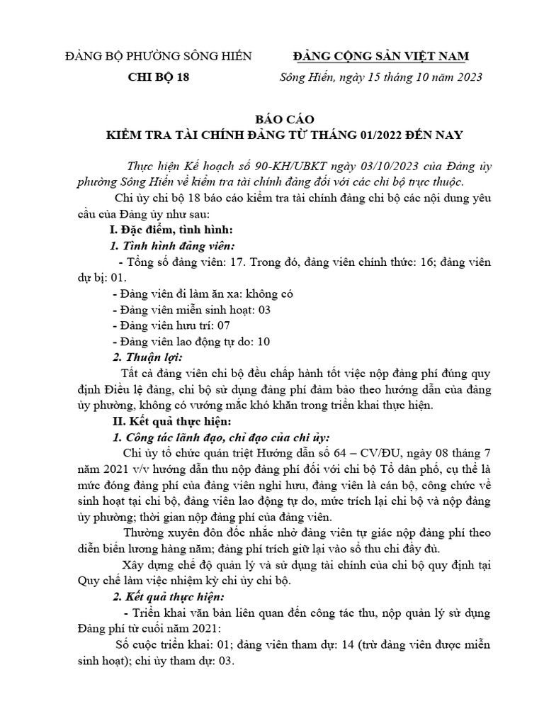 BCTC Đảng - Chi bộ 18 | PDF
