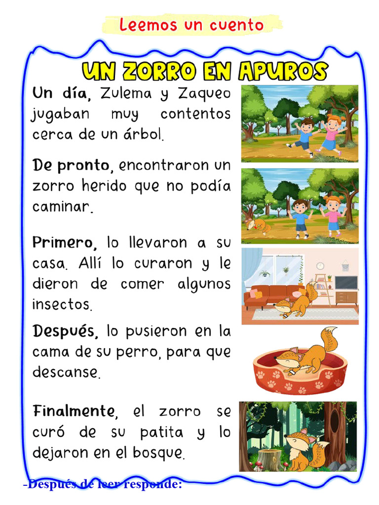 FICHA LEEMOS UN CUENTO UN ZORRO EN APUROS MAESTRA JANET | PDF