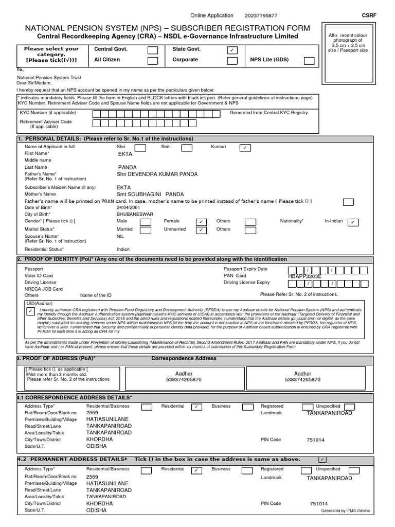 NPS Subscriber Registration Form Guide | PDF | Identity Document