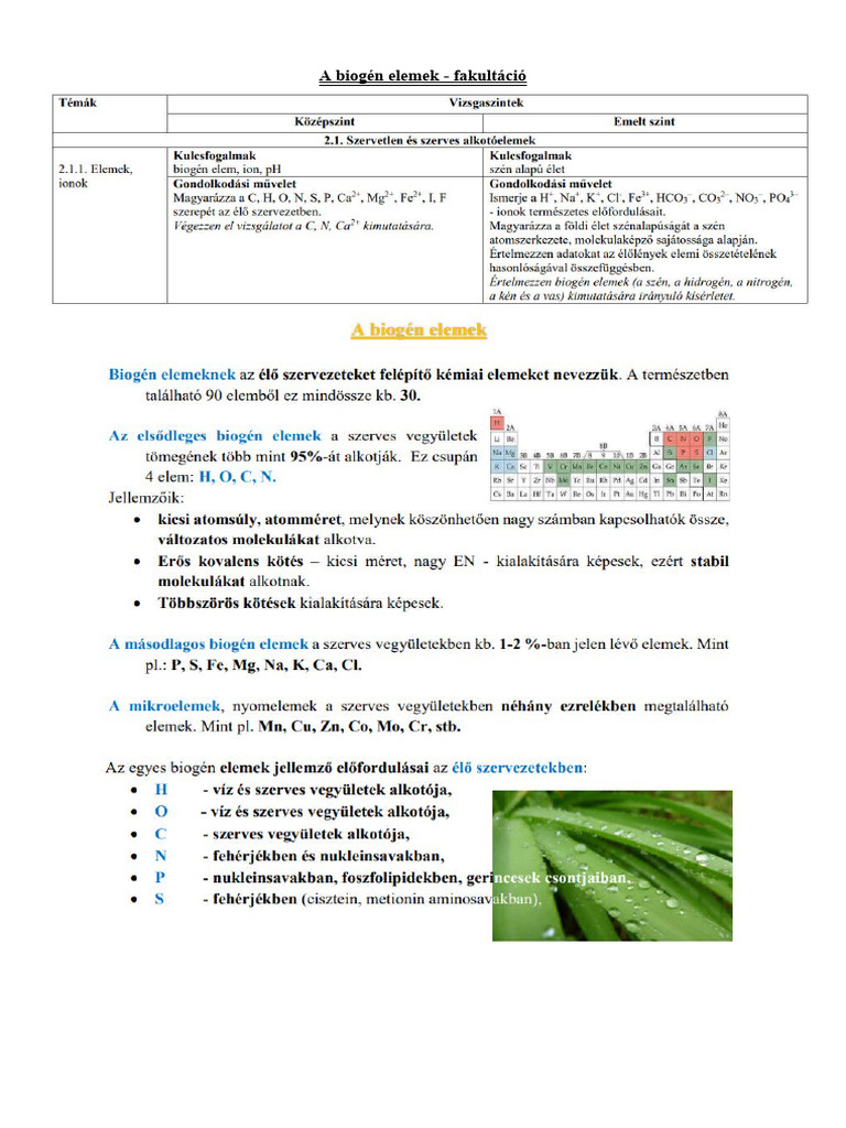 A Biogen Elemek Vazlat | PDF