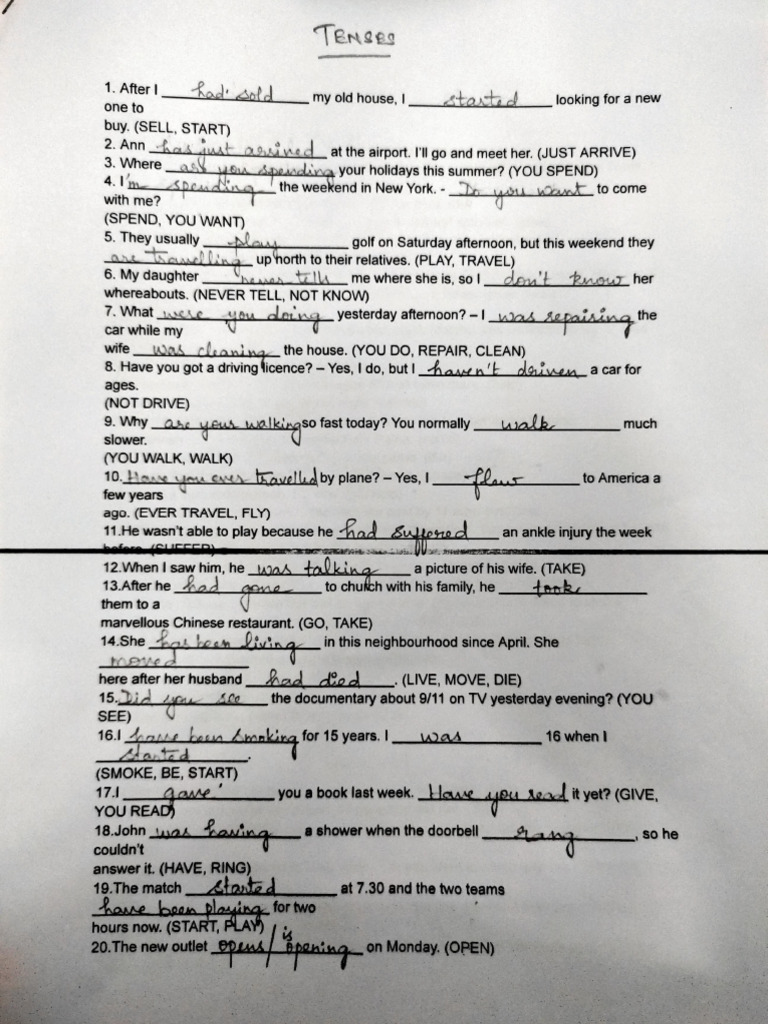 Tenses - Answer Key | PDF