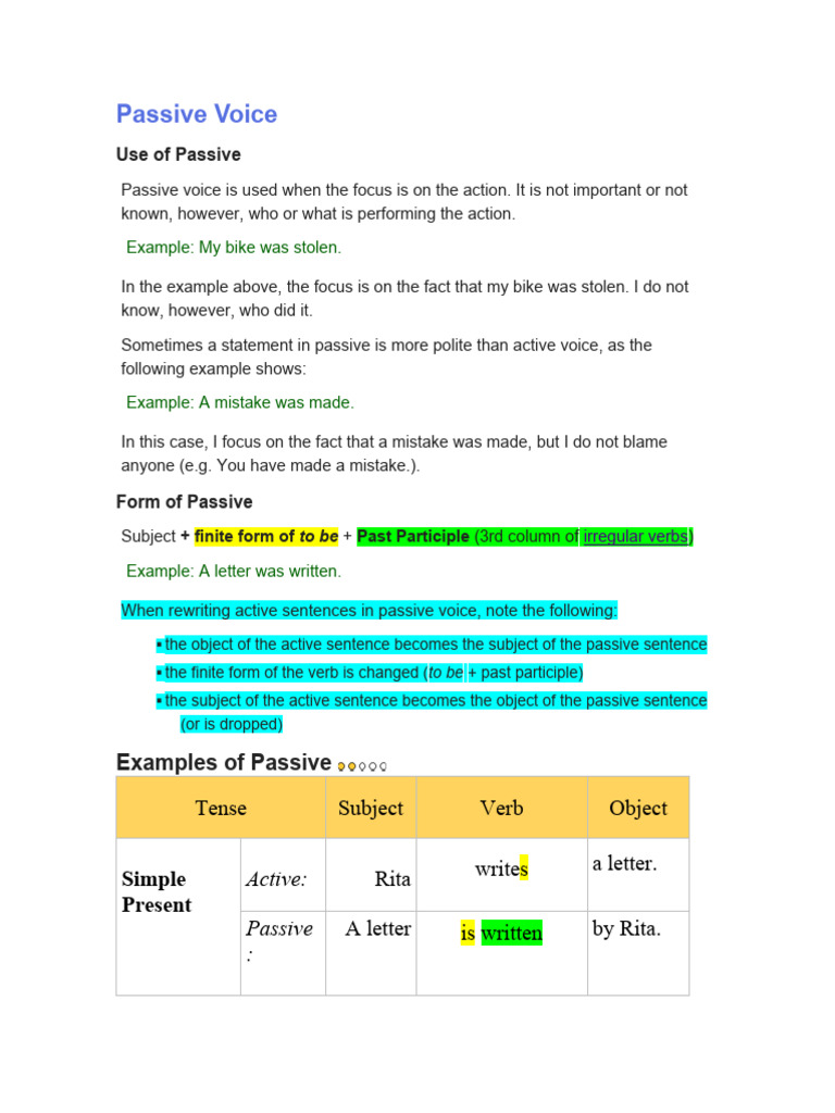 Passive Voice PRESENT & PAST | PDF | Subject (Grammar) | Verb