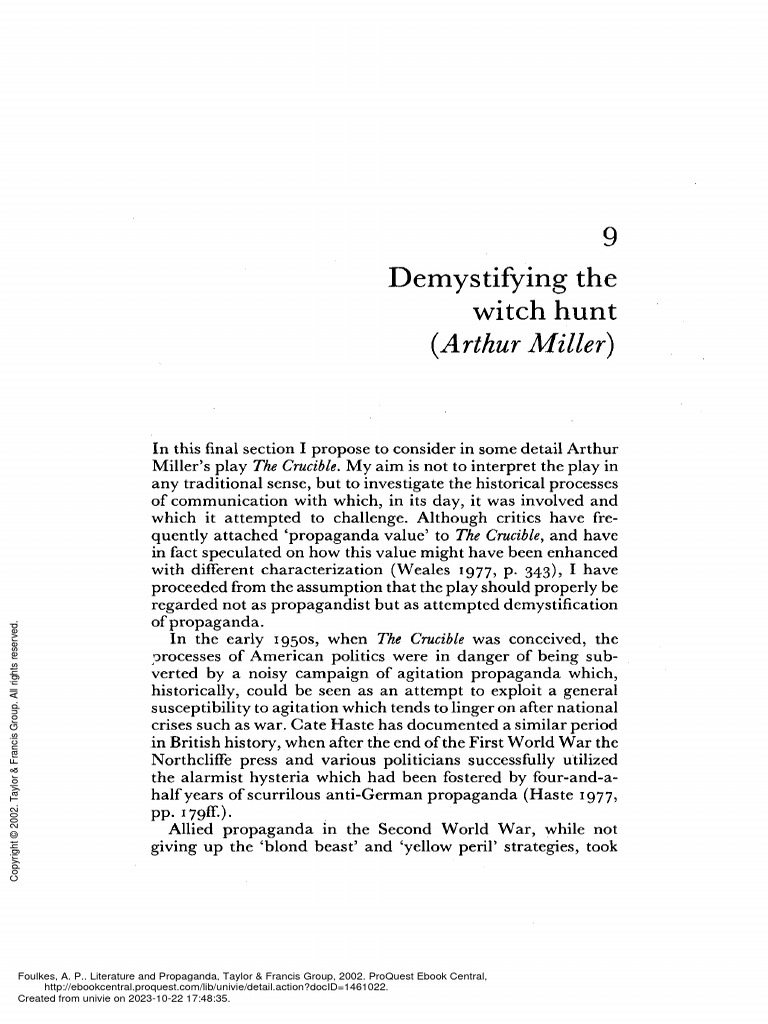 Literature and Propaganda - (9 Demystifying The Witch Hunt (Arthur ...
