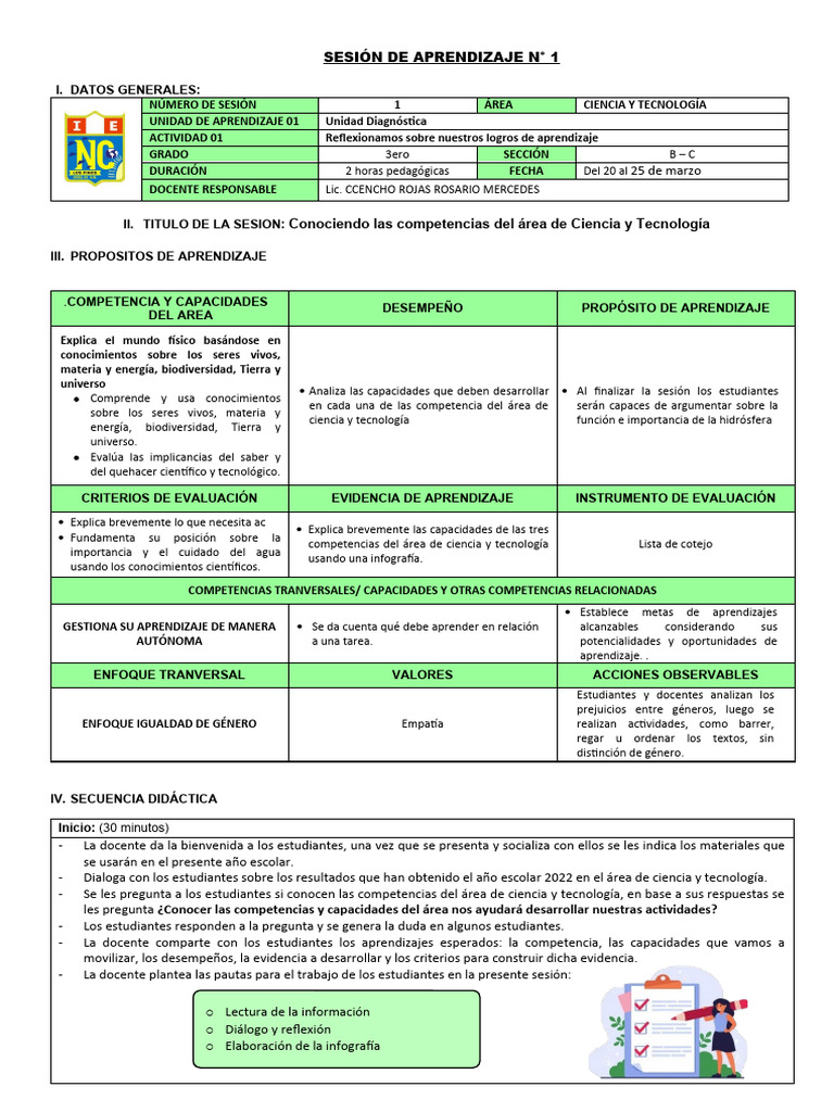 MODELO DE SESIÓN | PDF | Evaluación | Aprendizaje
