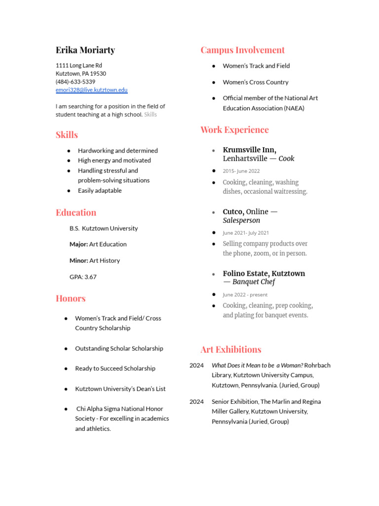 Resume Erika Moriarty | PDF